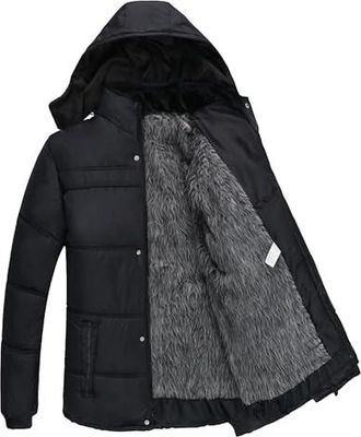 Generic Doudoune &agrave; capuche doubl&eacute;e en polaire pour homme - Manteau dhiver matelass&eacute; thermique - Manteau &eacute;pais et isol&eacute; pour homme, noir 2, XXL