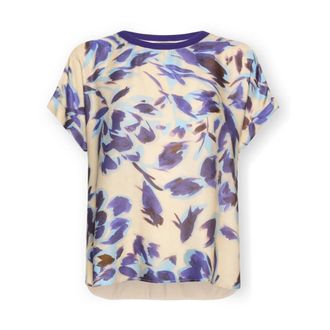 Elena Miro T-Shirt mit zwei Stoffen und Druck - - Tops - Damen - Lila - 3XL