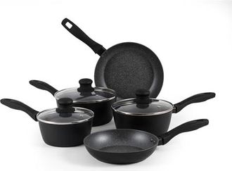 Russell Hobbs RH02814EU7 Lot de cinq casseroles et po&ecirc;les, po&ecirc;les &agrave; frire 20/24 cm et casseroles 16/18/20 cm, antiadh&eacute;sives, compatibles induction, couvercles en ve