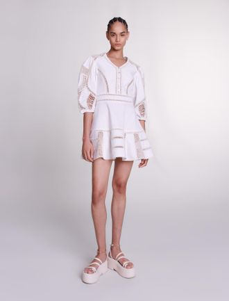 Maje Robe Courte Volumineuse - Blanc - Taille 34 - Maje