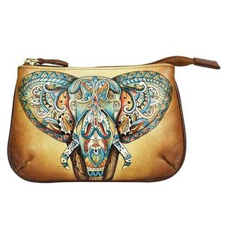 Anuschka Sac &agrave; Fermeture &eacute;clair de Taille Moyenne en Cuir v&eacute;ritable et Peint &agrave; la Main pour Femme - Elephant Mandala