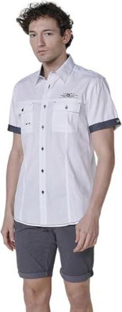 Kor&ouml;shi Chemise &agrave; manches courtes en coton, poignets volants, fermeture &agrave; boutons et poches &agrave; rabat. Couleur blanche pour homme Blanc, blanc, M