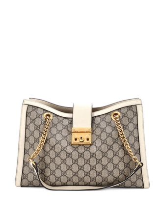 Gucci Padlock Chain GG Coated Canvas with Leather Medium tote bag - Blanc