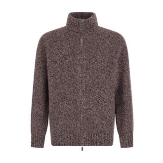 Brunello Cucinelli Cardigan aus Schurwolle- Seide und Kaschmir Chin&eacute; mit Rei&szlig;verschluss - - Knitwear - Herren - Braun - L