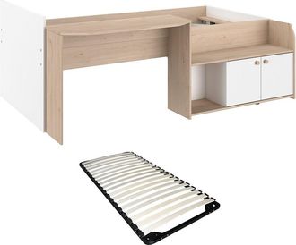 Vente-Unique Kombibett 90 x 190/200 cm - Natur und Wei&szlig; + Lattenrost - MIVONA