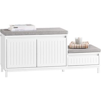 SoBuy Sobuy - FSR172-W Banc de Rangement &agrave; Chaussure, Meuble dentr&eacute;e, Meuble &agrave; Chaussures pour Enfants, Armoire &agrave; Chaussures avec 2 Coussins, 2Portes et 1
