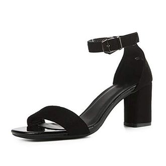 Minetom Femmes Sandale Bout Ouvert Bride Cheville Talons &agrave; Boucle F&ecirc;te Chaussures Talons Hauts Bloc Carr&eacute; pour Soir&eacute;e Parties Mariage B Noir 37 EU