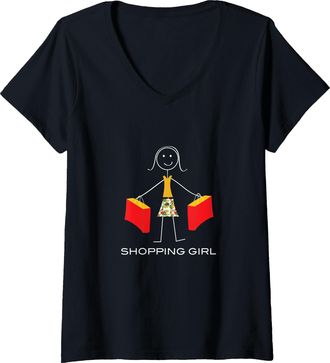 Whyitsme Design Damen Lustige Frauen Einkaufen M&auml;dchen, Shopper Shop T-Shirt mit V-Ausschnitt