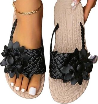 Generic Pantoufles plates tendance pour femme - Tressées - Confortables - Respirantes - Antidérapantes - Tissage bohème - Sandales confortables avec soutien d