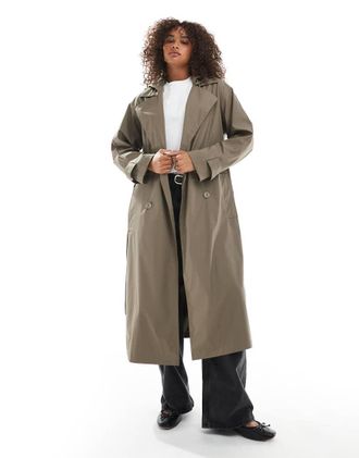 Asos Trench à capuche en caoutchouc imperméable avec ceinture - Champignon-Marron