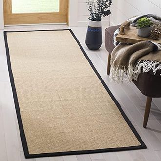 Safavieh Naturfaser Teppich für Wohnzimmer, Esszimmer, Schlafzimmer - Natural Fiber Collection, Kurzer Flor, Mais und Schwarz, 76 X 244 cm