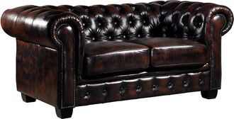 Vente-Unique Linea Sofa Chesterfield Ledersofa 2-Sitzer - B&laquo;&uml;ffelleder - Braun - Brenton