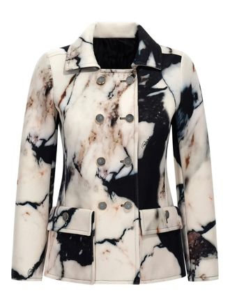 Roberto Cavalli Doppelreihige Jacke mit Marmor-Print - Weiß