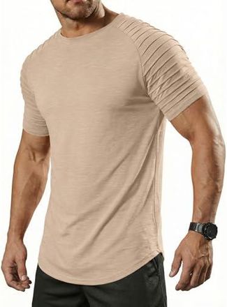 Coofandy T-Shirt &agrave; Manches Courtes pour Homme Col Rond Shirt Raglan Long Sport Shirts Course Pied S&eacute;chage Rapide Kaki M