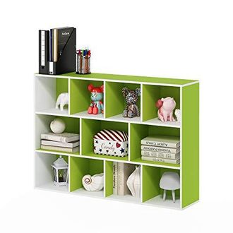 Furinno 7 Cube Reversible Bibliothèques, Bois, Blanc/Vert, Taille Unique, dense, One Size