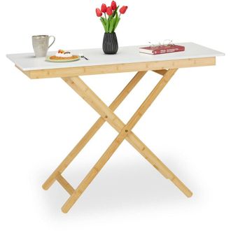 Relaxdays Relaxdays Klapptisch h&ouml;henverstellbar, Bambus & MDF, HBT 70x105x50 cm, Esstisch in K&uuml;che, Wohnzimmer, Balkon, natur/wei&szlig;