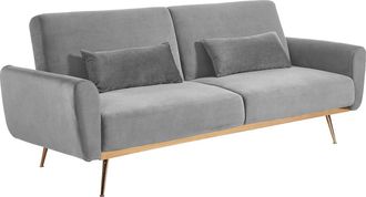 Vente-Unique Schlafsofa Klappsofa 3-Sitzer - Samt - Hellgrau - LAUNEI