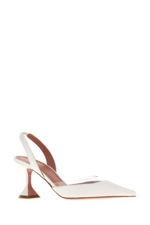 Amina Muaddi Womens White Nappa Leather Lara Pumps Whitra Scarpe Con Tacco High Heel Shoes