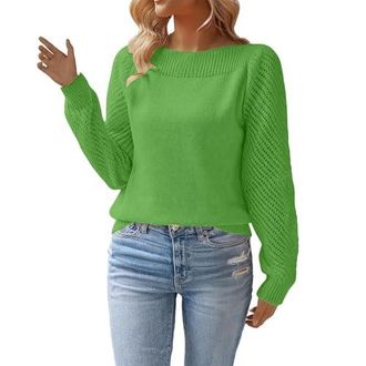 Generic Pull pour femme - Coupe ample - Col bateau - Doux et chaud - &Eacute;lastique &agrave; manches longues - Pour lautomne et lhiver, Vert, XXL