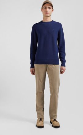 Eden Park Pull Col Rond Uni En Coton Bleu Fonc&eacute; Coupe Regular