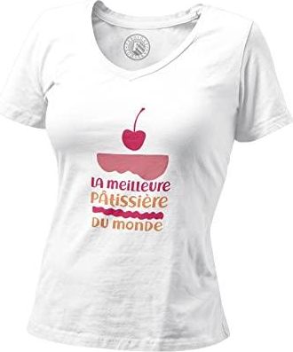 Fabulous T-Shirt Femme Col V La Meilleure Patissiere du Monde Dessert Patisserie Gateau Boulangerie