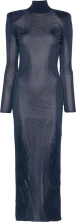 Self Portrait Robe Maxi en Viscose Tricotée Bleu Marine Rs25125xbl