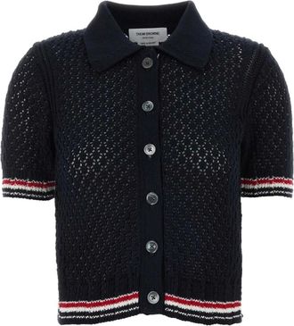 Thom Browne Femme, Blouses et Chemises, Bleu, Taille: 34 FR Crochet Cardigan