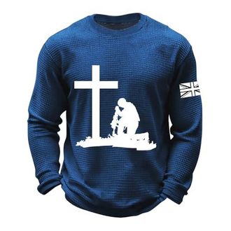 Generic DENGJIAMY T-shirt chr&eacute;tien d&eacute;contract&eacute; &agrave; col rond &agrave; manches longues pour homme - Grande taille - Haut classique J&eacute;sus Faith, bleu, 3XL