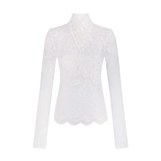Paco Rabanne Top en dentelle &agrave; col roul&eacute; - Femme - Tops - Blanc - Taille: 40 FR