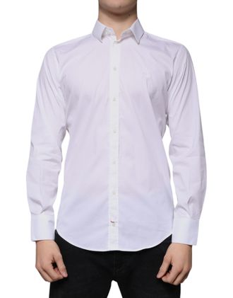 Dolce & Gabbana White Cotton Blend Men Martini Dress Shirt Nylon Elastane