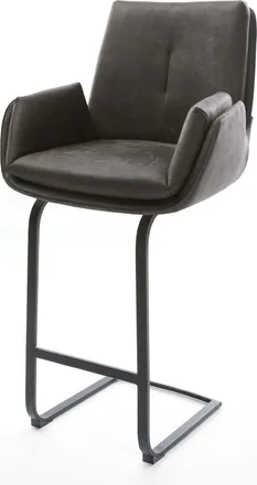 DELIFE Barstuhl Clea-Flex Mikrofaser Anthrazit Vintage Freischwinger Flach Metall Schwarz, Barst&uuml;hle