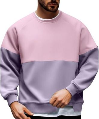 Generic Sweatshirts pour hommes, pulls pour hommes printemps et automne, deux pièces, col rond, couleur contrastée, patchwork, sweat sans capuche, pull dhiver