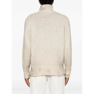 Avant Toi Distressed Knit Sweater - Beige
