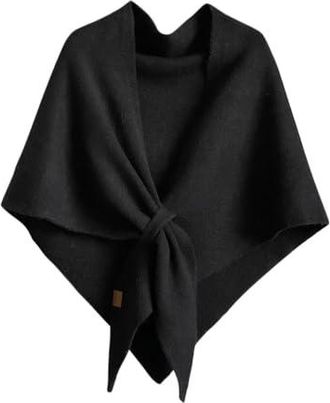 Minetom Poncho Femme Cape El&eacute;gante Wrap Ch&acirc;le Echarpe Automne Hiver Chaud Pull en Tricot A1 Noir Taille Unique
