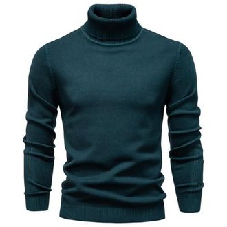 Generic Chemise &agrave; col roul&eacute; et manches longues c&ocirc;tel&eacute;e pour homme - Doux et l&eacute;ger - Coupe ajust&eacute;e - Pull en tricot extensible, Vert, XXL