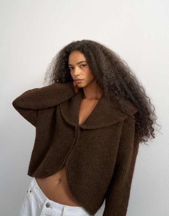 Topshop gilet en maille &agrave; col ch&acirc;le couleur pecan-Marron