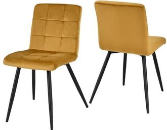 Duhome Chaise Salle &agrave; Manger Lot de 2 Chaise Cuisine avec Dossier Tabouret Coiffeuse Velours Si&egrave;ge Capitonn&eacute;e pour Salon Chambre Restaurant, Jaune