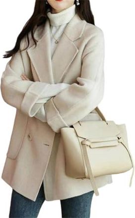 Generic Veste &agrave; col de costume pour femme - Manches longues - Poches amples - Printemps - Hiver - &Eacute;pais - Mi-long - Manteau dhiver en laine - Coupe ample, bla