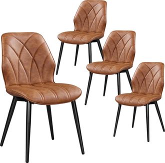 Yaheetech Esszimmerst&uuml;hle 4er Set K&uuml;chenst&uuml;hle gepolstert Metallbeine bis 136 KG Belastbar Polsterstuhl f&uuml;r K&uuml;che/Esszimmer/Schlafzimmer/Restaurant Braun/Kunstl