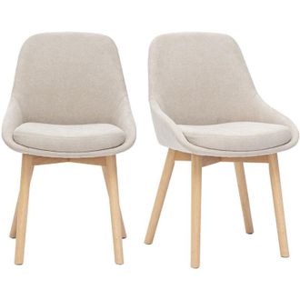 Miliboo Skandinavische St&uuml;hle aus beigem Samtstoff und hellem Massivholz (2er Set) HOLO