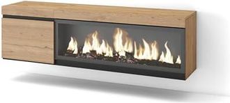 Skraut Home | TV-Schrank, Lowboard | f&uuml;r Wohnzimmer und Esszimmer | 160 | F&uuml;r TV-Ger&auml;te bis zu 65 | Elektrokamin XXL | H&auml;ngend | Moderner Stil | Eiche