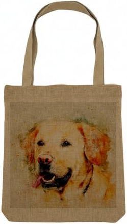 Fabulous Sac Shopping Tote Bag Aspect Lin - Golden Retriever Blanc Peinture Gros Chien Chill Mignon Relax Art - Sac de Courses Toile Epaisse 360g Beige Naturel