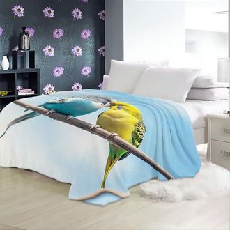 Generic Couverture Polaire Flanelle Animaux perruches Imprim&eacute; Hiver Chaude Douce Moelleuse Microfibre Couverture de Lit Couvre-lit Jet&eacute; de Canap&eacute; Bleu Convien