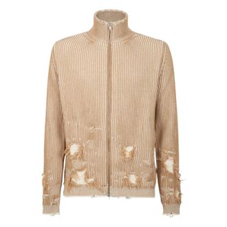 Maison Margiela Homme, Pulls, Beige, Taille: S Cardigan Col Haut C&ocirc;tel&eacute; Effet Us&eacute;