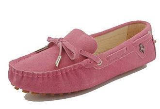 Minitoo Chaussures de Conduite Décontractées pour Femme avec Noeud en Daim Loafers Mocassins Chaussures de Bateau Rose Fonce EU 39
