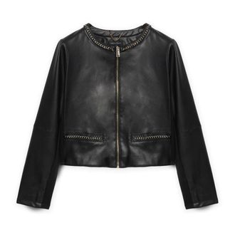 Fiorella Rubino Femme, Vestes, Noir, Taille: 46 FR Blouson biker avec chaînes
