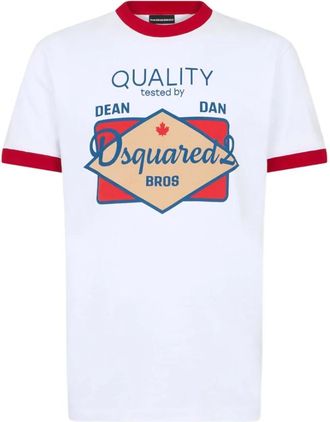 Dsquared2 Homme, Tops, Blanc, Taille: L T-shirt &agrave; col rond avec imprim&eacute; graphique