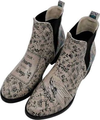 Dogo Femme Cuir Vegan Beige Bottines - Let Your Dreams Be Your Wings Motif