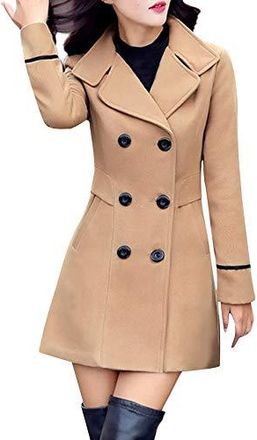 Generic Vestes pour femmes 2026 &agrave; manches doubles veste manteau travail laine mode boutonnage long &eacute;l&eacute;gant, kaki, XXL