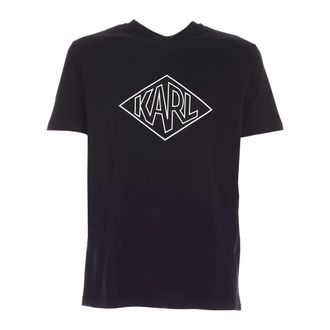 Karl Lagerfeld Schwarzes T-Shirt aus Baumwolle mit Logo-Print - - Tops - Herren - Schwarzk - 2XL